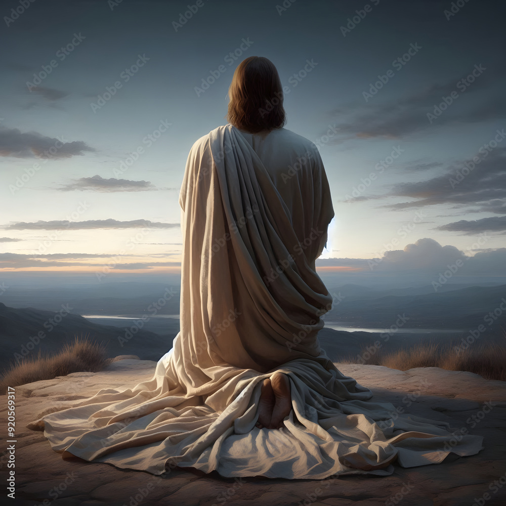 Jesus Praying to the Father in Heaven Stock Illustration | Adobe Stock