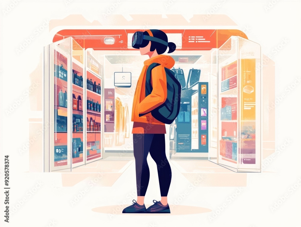 Futuristic virtual reality shopping experience showcased through a flat ...