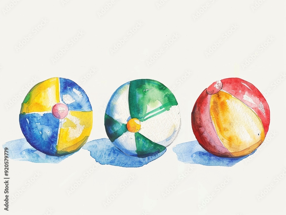 Beach ball clipart in various colors,Clipart, watercolor illustration ...