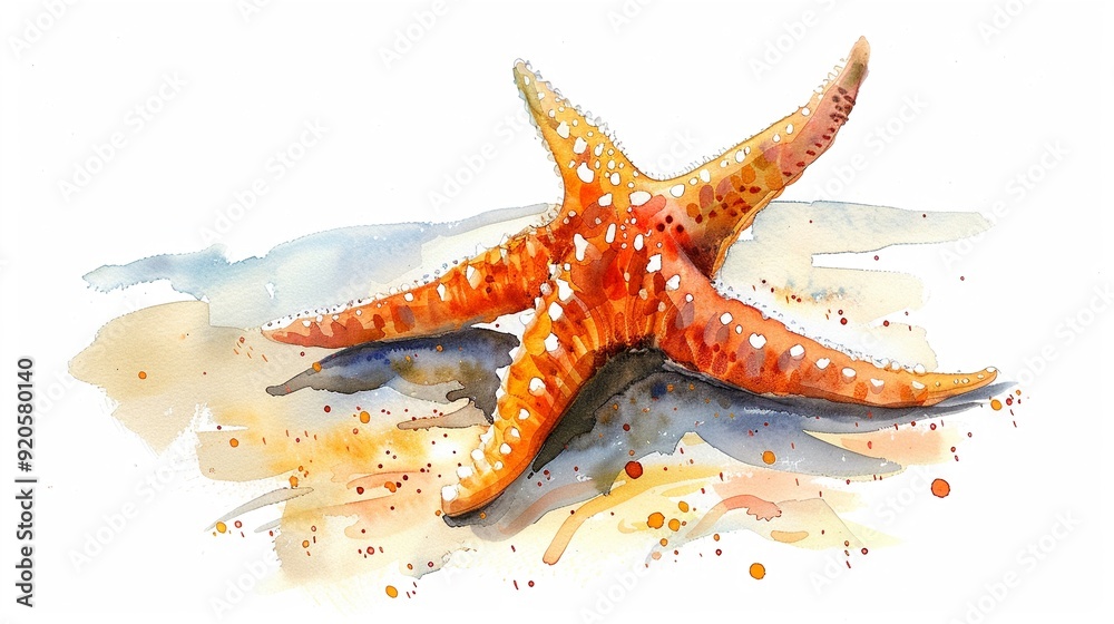 Starfish clipart crawling on the sand,Clipart, watercolor illustration ...