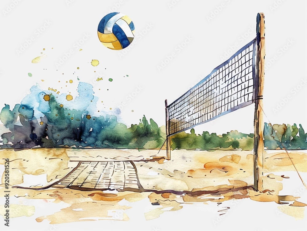 Beach volleyball net clipart set up for a game,Clipart, watercolor ...
