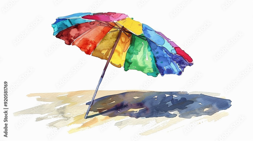 Beach umbrella clipart casting a colorful shadow,Clipart, watercolor ...