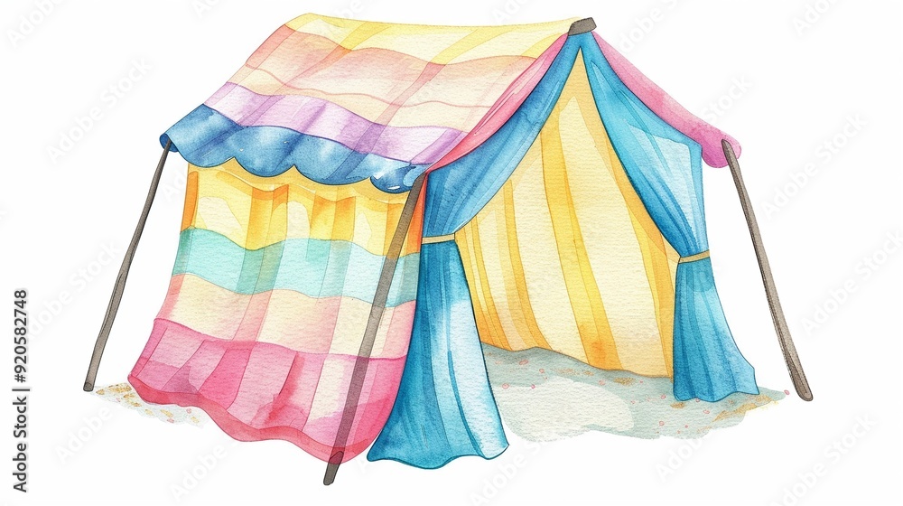 Beach tent clipart with a colorful canopy,Clipart, watercolor ...