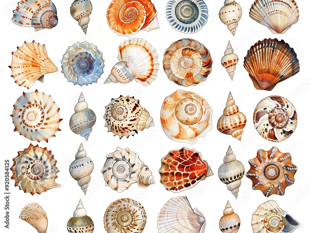 Seashell clipart arranged in a circular pattern,Clipart, watercolor ...
