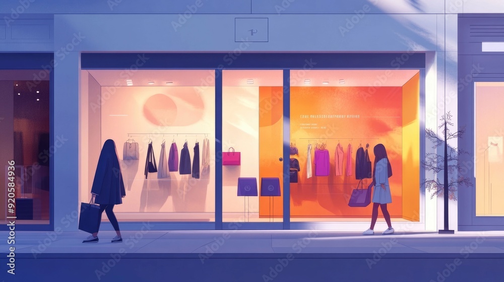 Visually striking flat design depicting a modern fashion retail ...