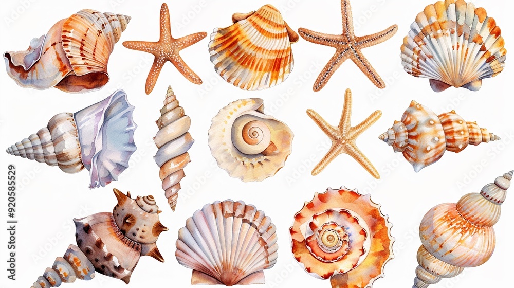 Seashell clipart in different shapes and sizes,Clipart, watercolor ...