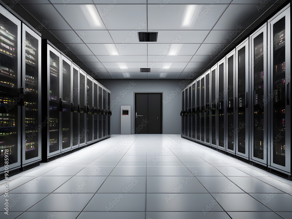 Servers racks walkthrough in Modern data center. Cloud computing ...