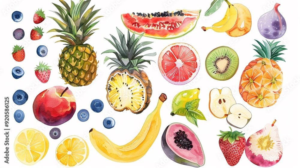 Tropical fruit clipart assortment,Clipart, watercolor illustration ...