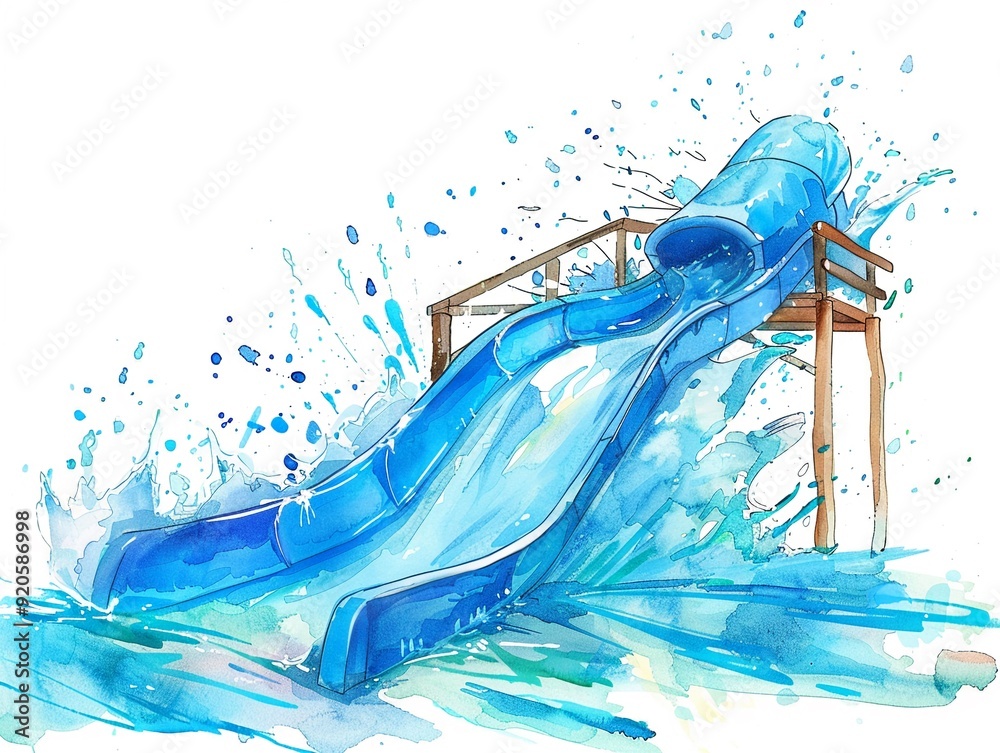 Water slide clipart splashing into a pool,Clipart, watercolor ...