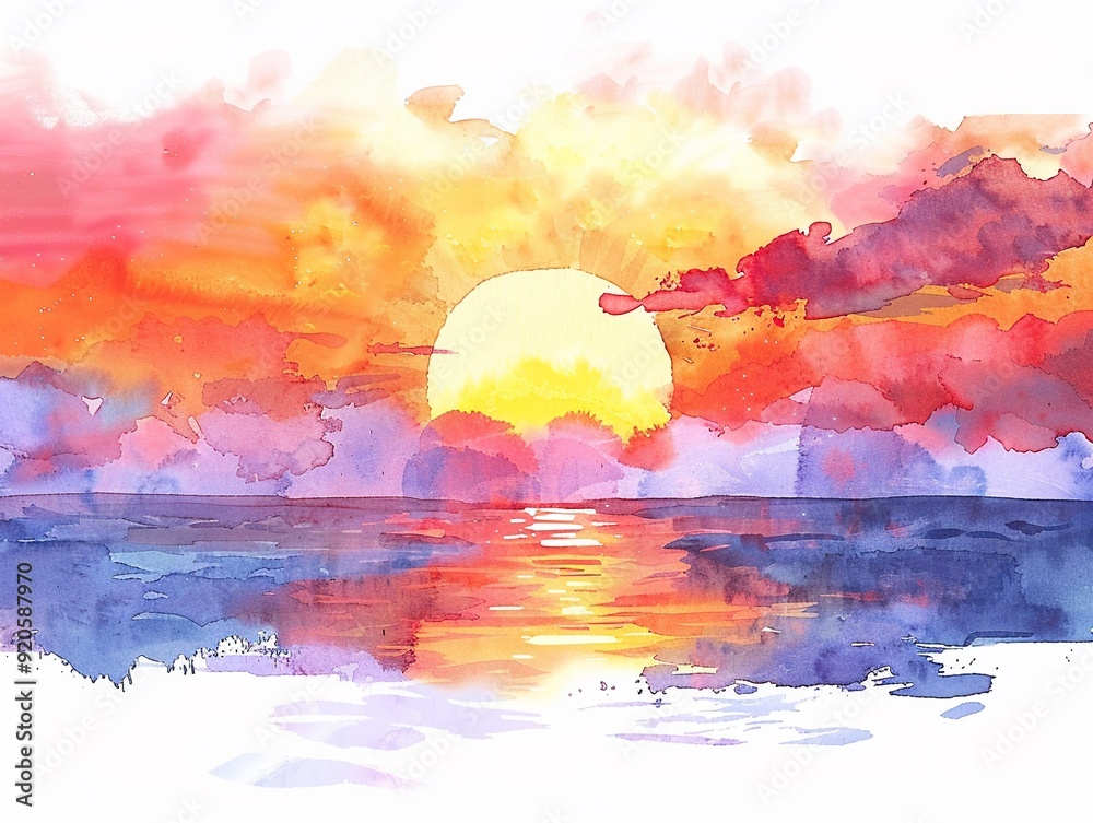 Sunset clipart painting the sky with vibrant colors,Clipart, watercolor ...