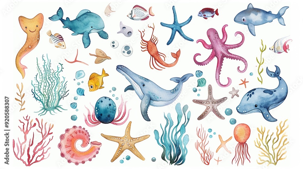 Tidal pool clipart with colorful sea creatures,Clipart, watercolor ...