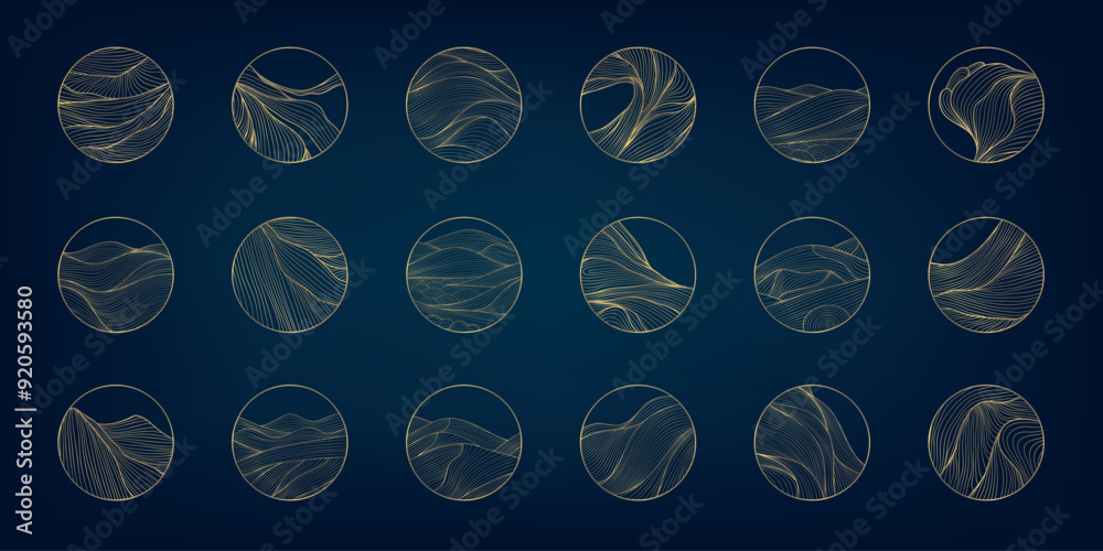 Vector set of line wave logos, circle water icons. Ocean, sea luxury ...