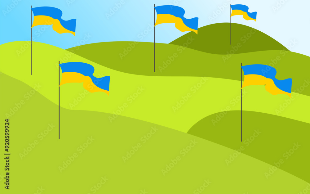 Vector realistic illustration of Ukrainian flags on a transparent ...