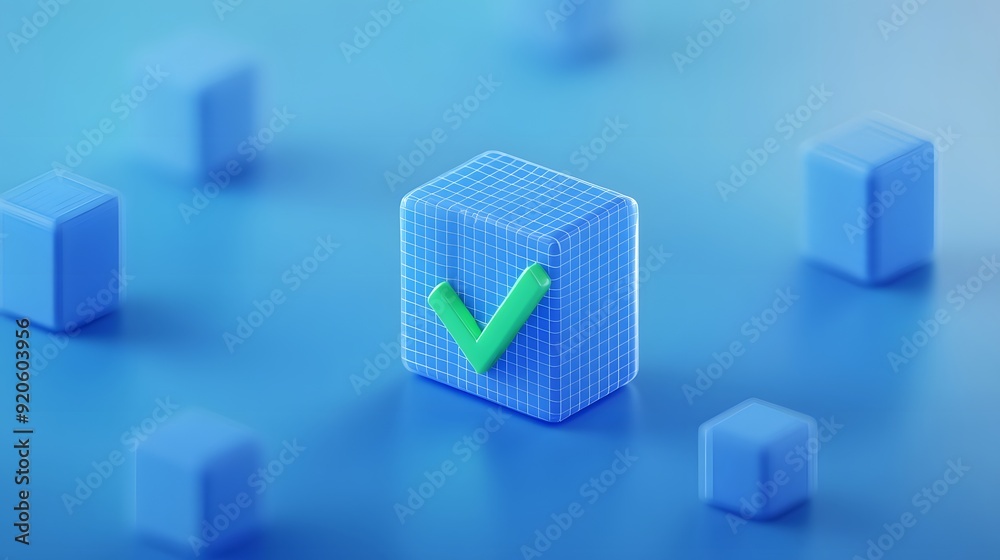 Blue 3D cubes on a gradient background, with a central cube featuring a ...