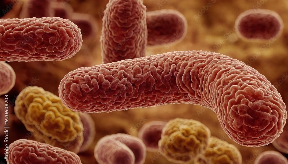 Colorful bacteria of different shapes and sizes observed under a ...