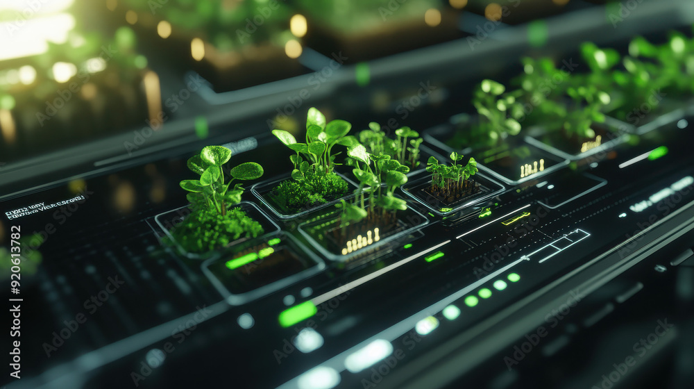 Futuristic sustainable farming technology with microgreens growing in a ...