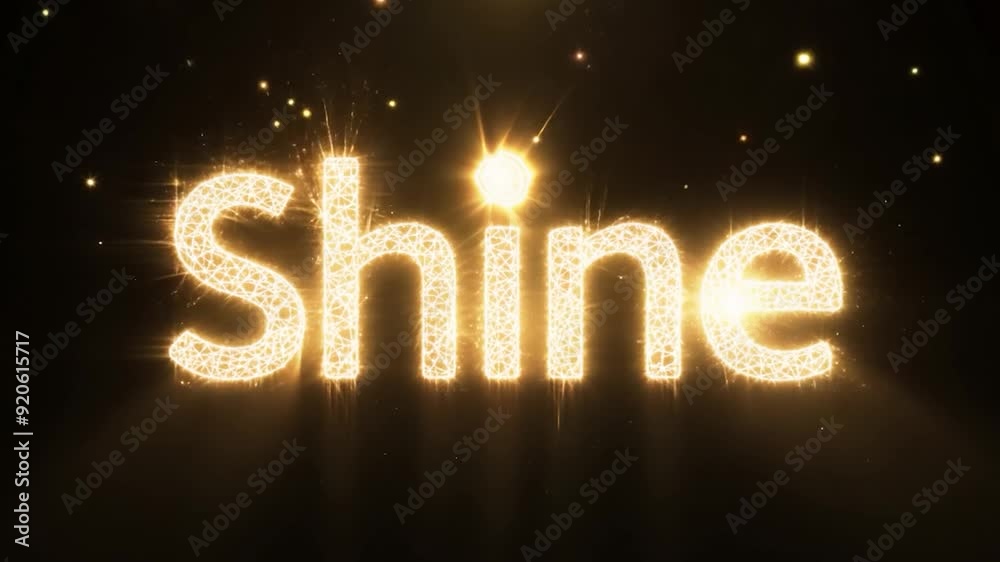 The word shine is sparkling on a black background with golden glitter ...