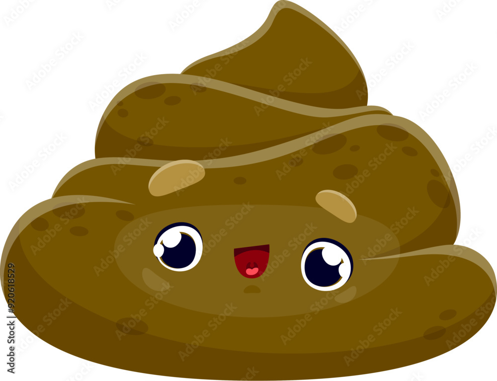 Cartoon poop emoji or poo emoticon with funny face expression, vector ...