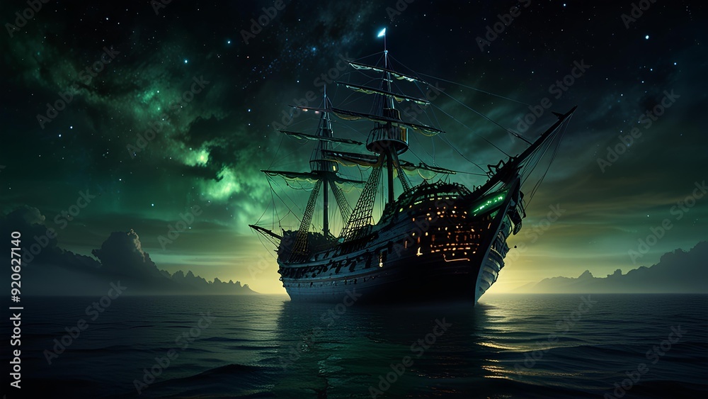 A dread-inducing cosmic caravel drifts through the endless void, its ...