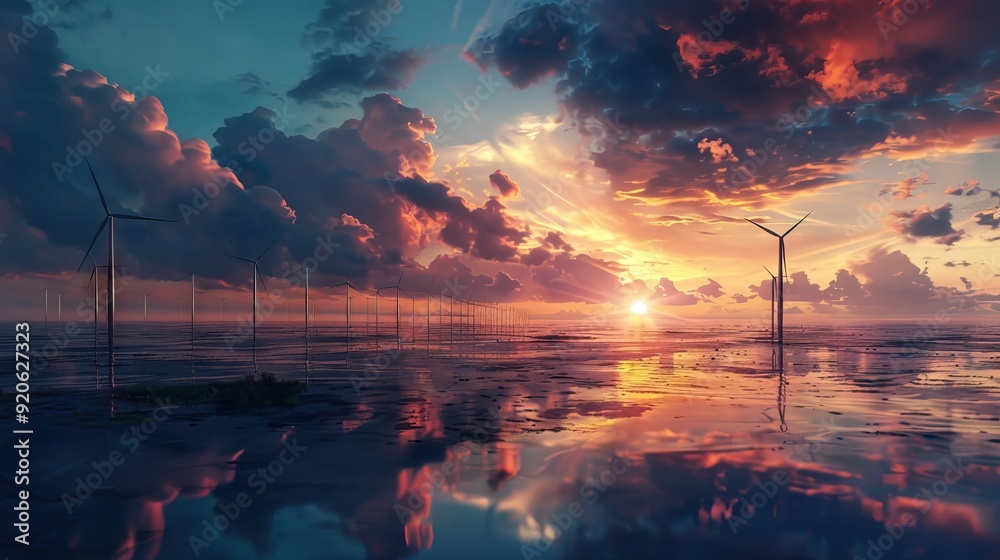 Beautiful landscape of sea level reflect fantasy dramatic sunset sky in ...