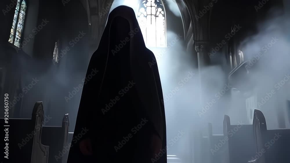 Possessed bloody Nun in a church or temple. Nun possessed by the devil ...
