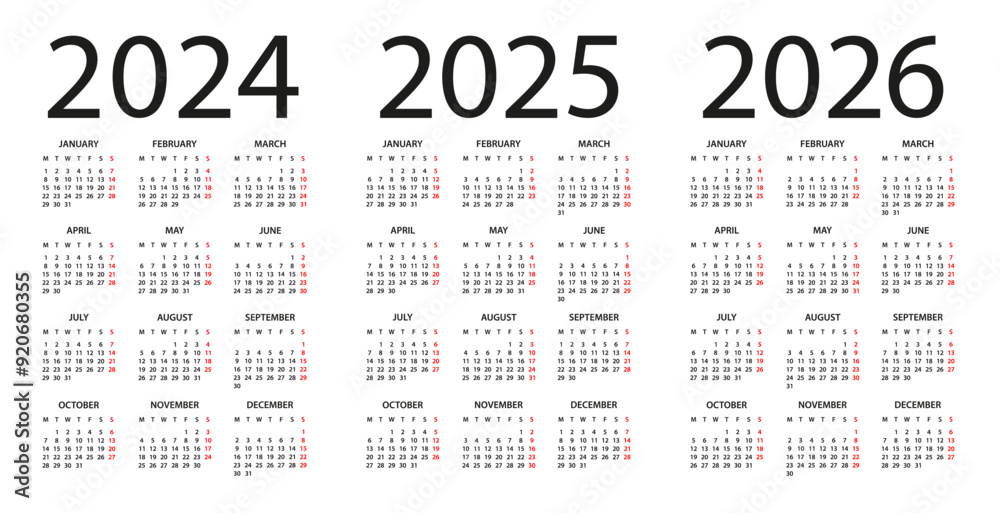Póster Calendar 2024, 2025, 2026 - illustration – Cuadro para Pared ...