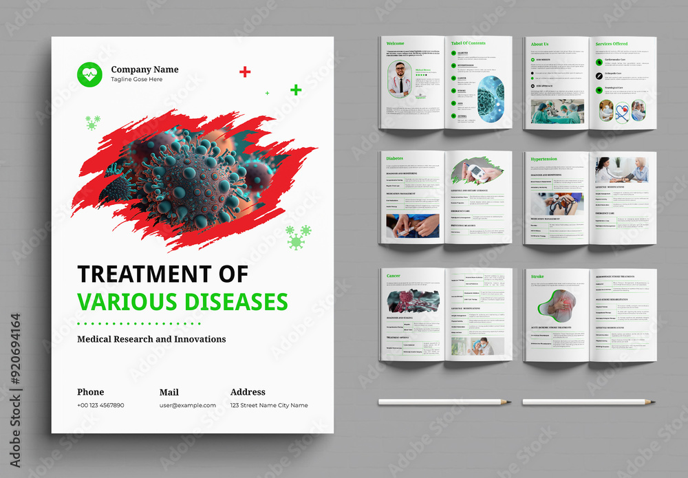 Medical Treatment Of Various Diseases Brochure Layout Stock Template ...