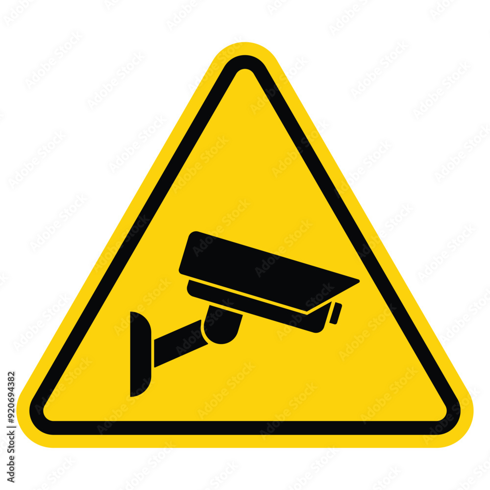 Security camera icon, video surveillance, cctv sign. Yellow triangle ...