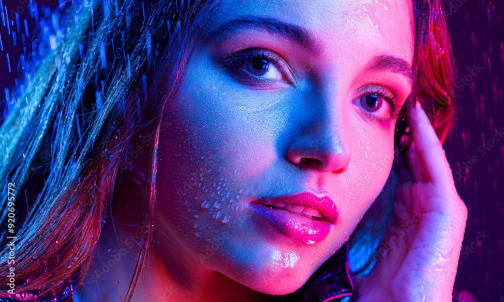 Girl with wet hair after rain with cell colors tears in the rain ...