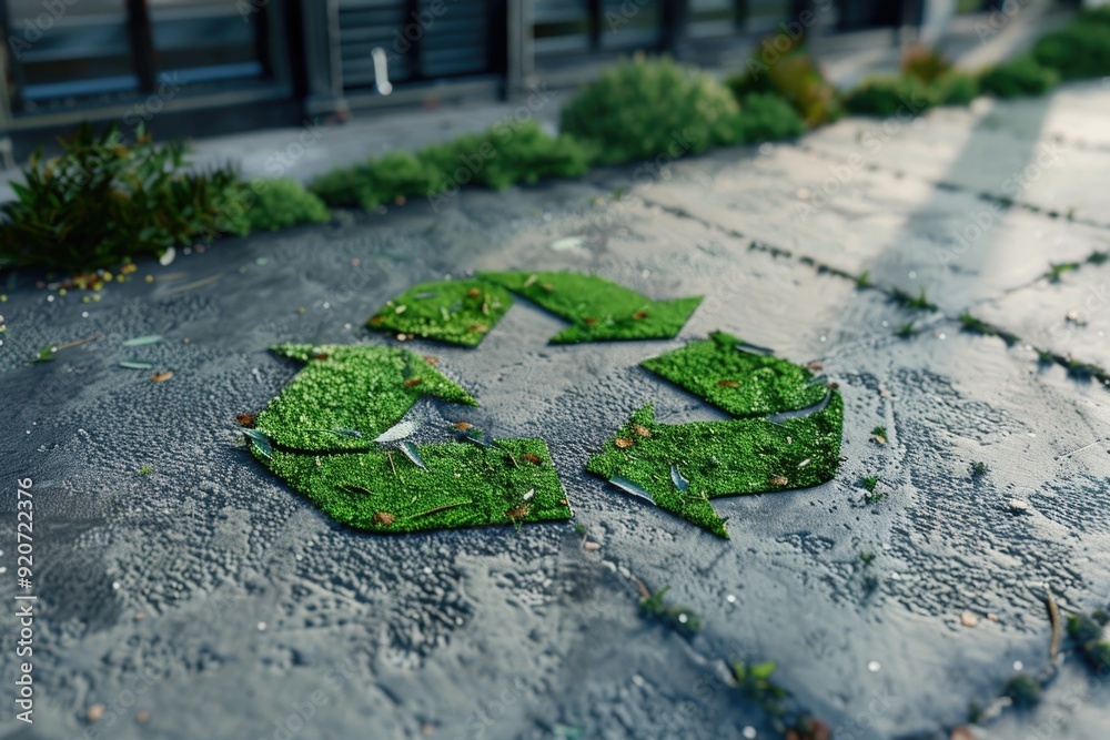 Broken recycle bin on ground. Environmental waste and pollution concept ...