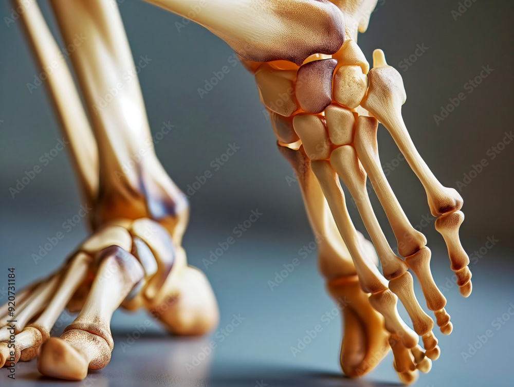 A skeleton's foot is shown in detail, with the toes and bones clearly ...