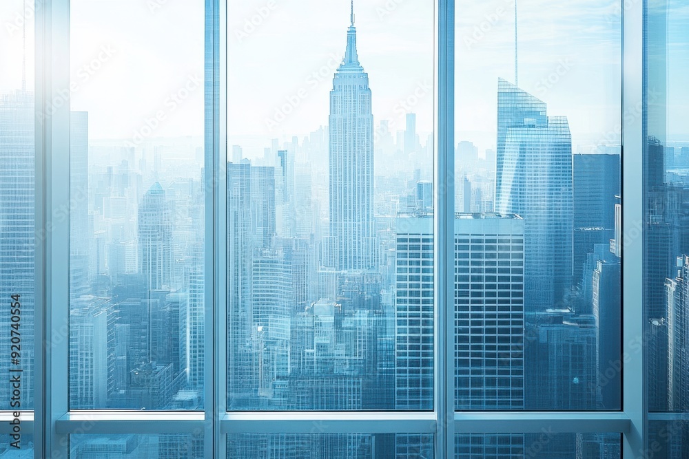 Expansive City Skyline Viewed from Office Window with Skyscrapers and ...