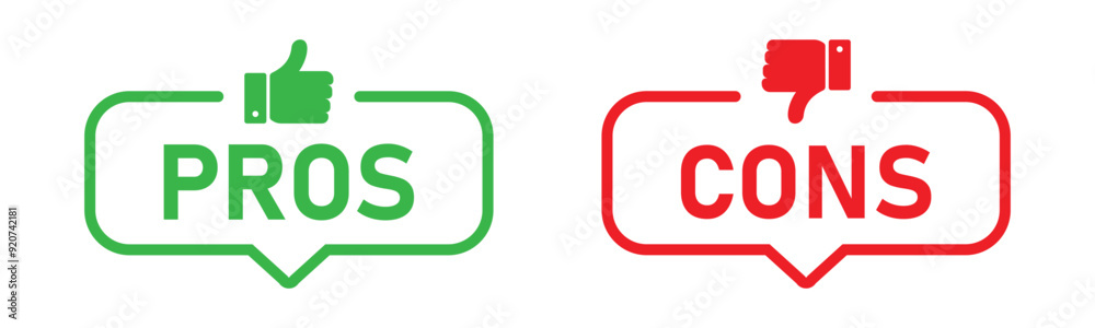 pros and cons. advantages disadvantages list template with thumbs up ...