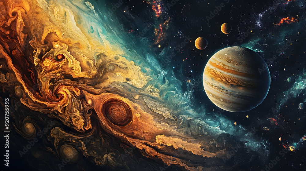 Jupiter and Its Majestic Moons - A detailed illustration of Jupiter ...