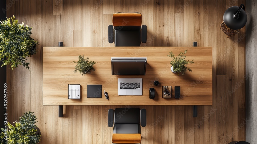 Modern minimalist office design with two workstations from above Stock ...