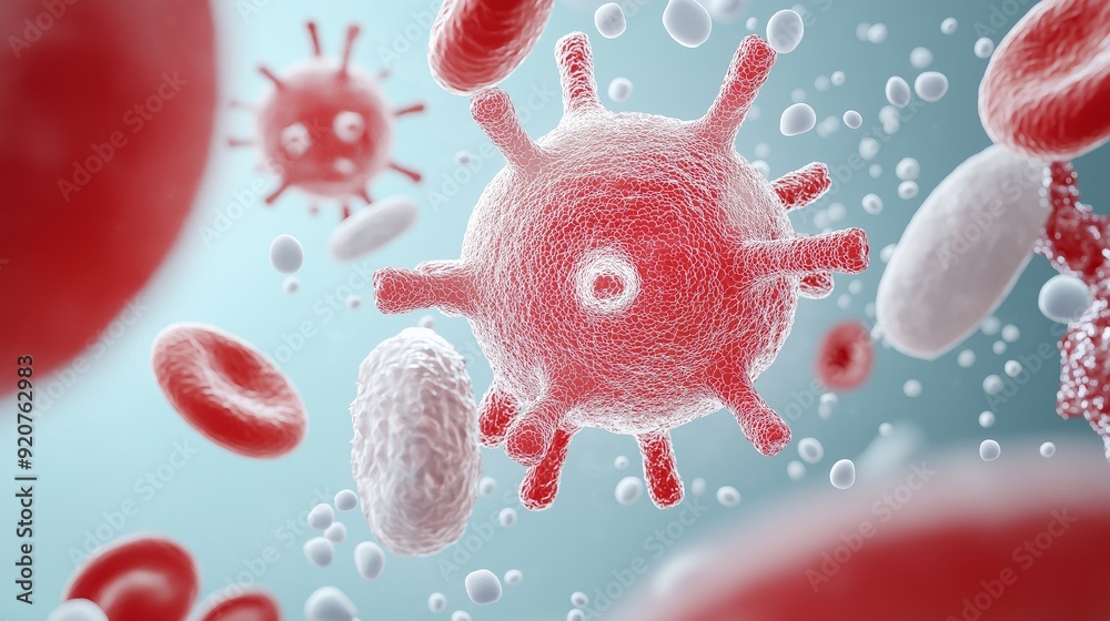 Detailed depiction of virus and blood cells illustrating the complexity ...