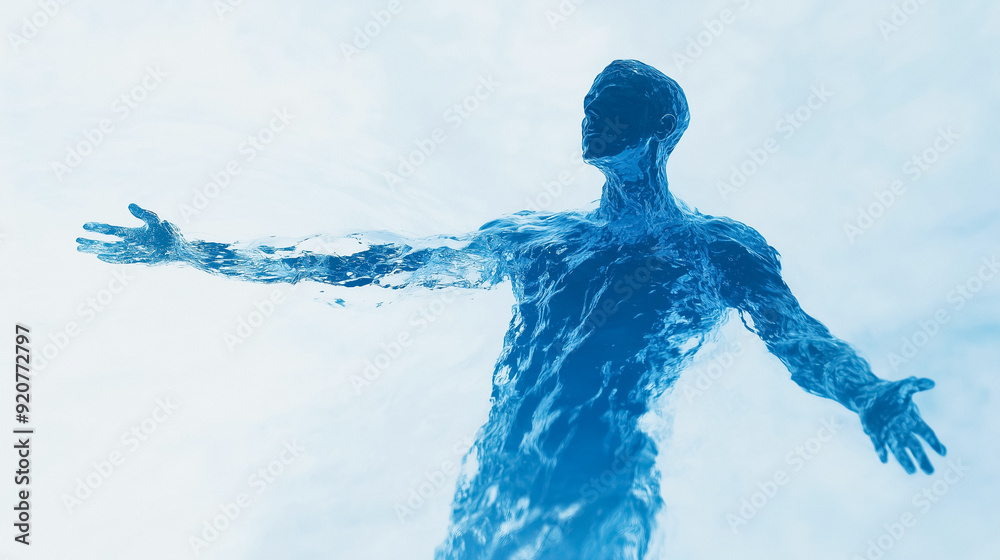 Blue male figure with tree-like limbs extending upwards, symbolizing ...