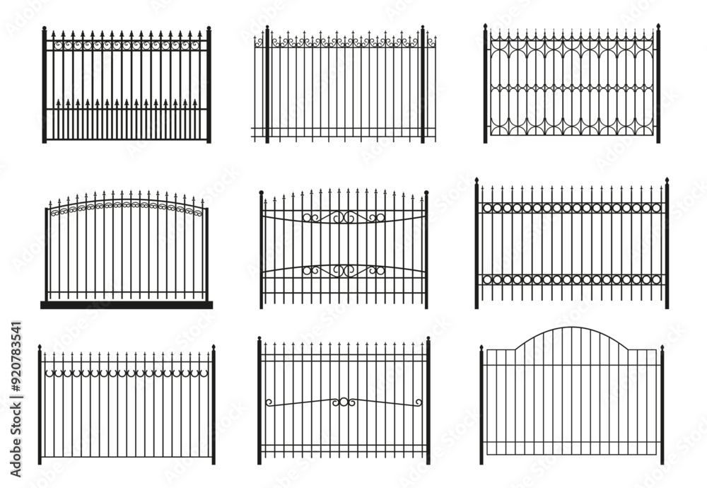 Different iron fences isolated on white background. Iron fences ...