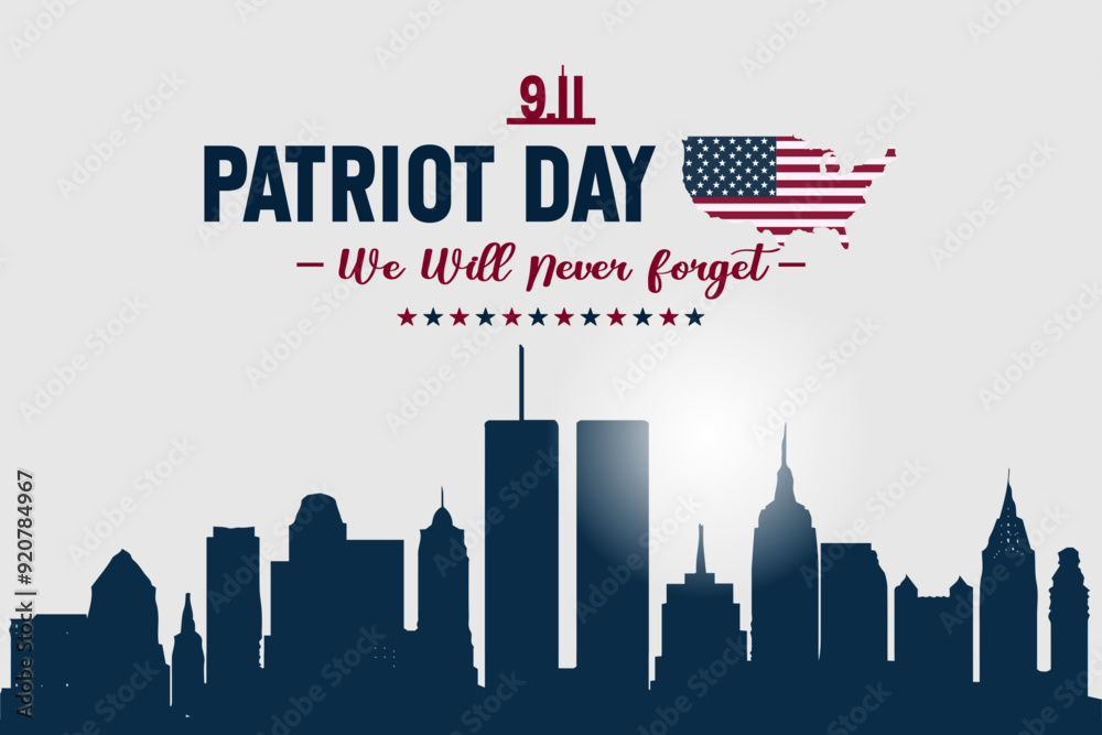 September 11th 911 Patriot Day memorial - American flag, Twin Towers ...