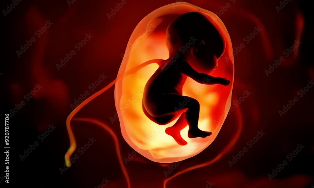 Animated pregnant woman with fetus inside her belly baby developing in ...