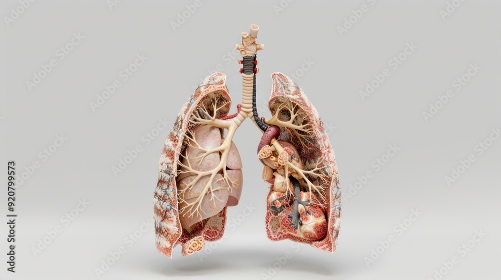 Detailed 3D Cross-Sectional View of Human Thoracic Cavity with Lungs ...