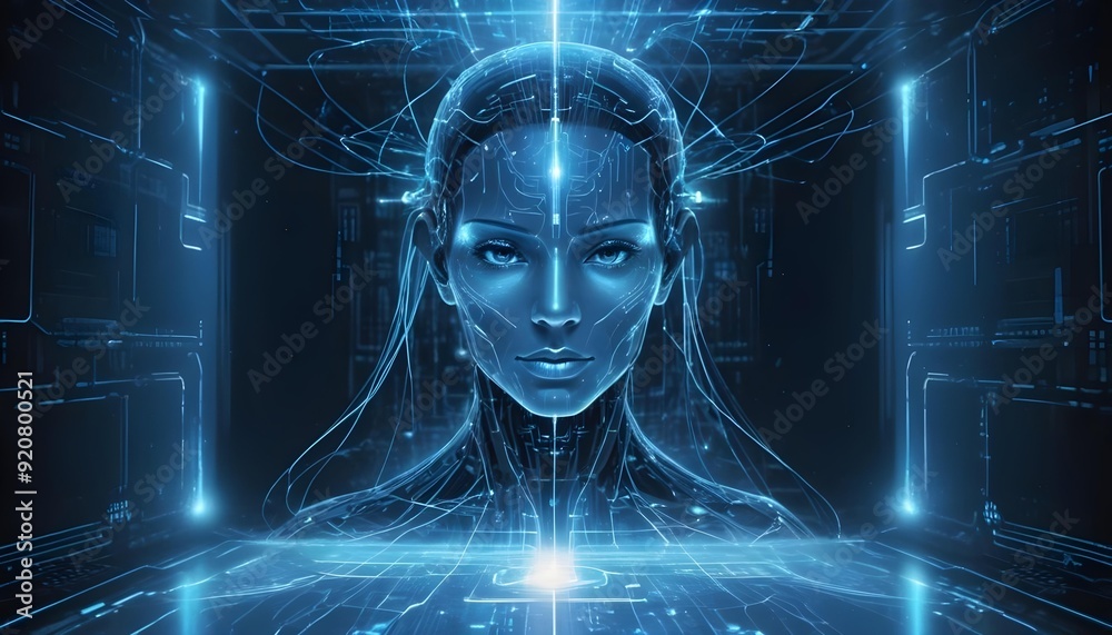 Smart home technology, a digital AI human form monitors the home from ...