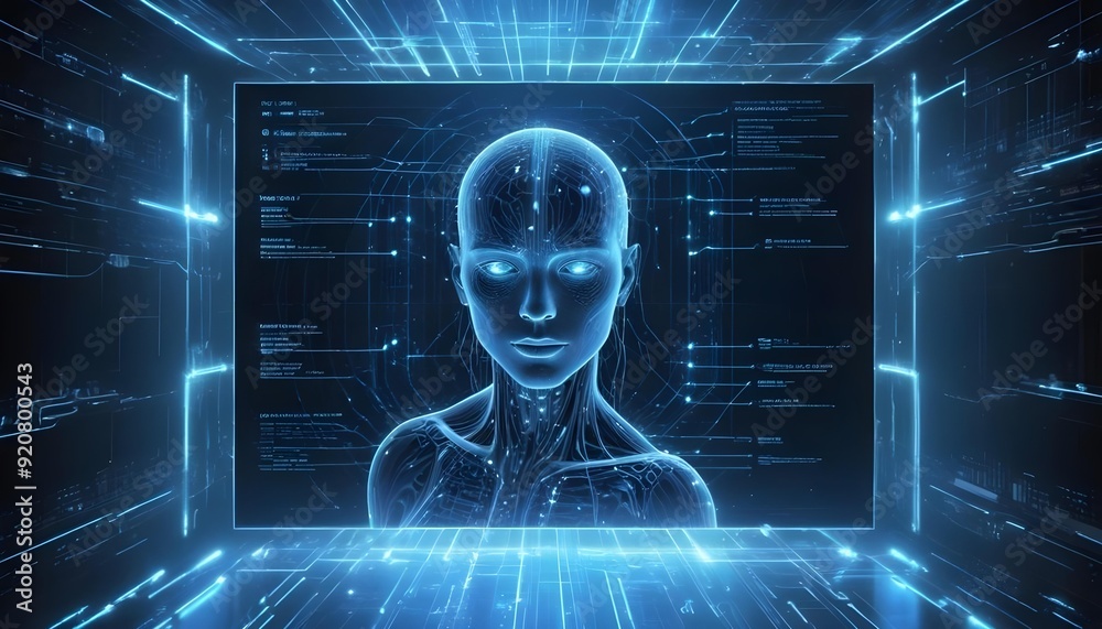 Smart home technology, a digital AI human form monitors the home from ...