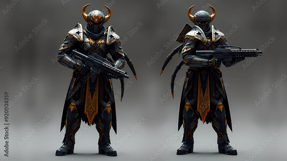 full body of a high elf sci fi soldier wearing heavy sci fi elven armor ...