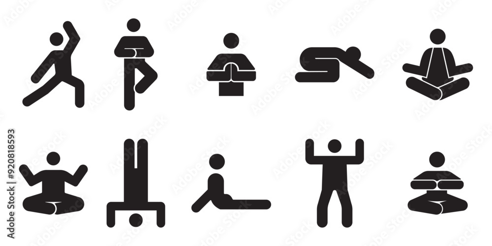 yoga poses asanas icons set. For logo yoga branding. Yoga people ...