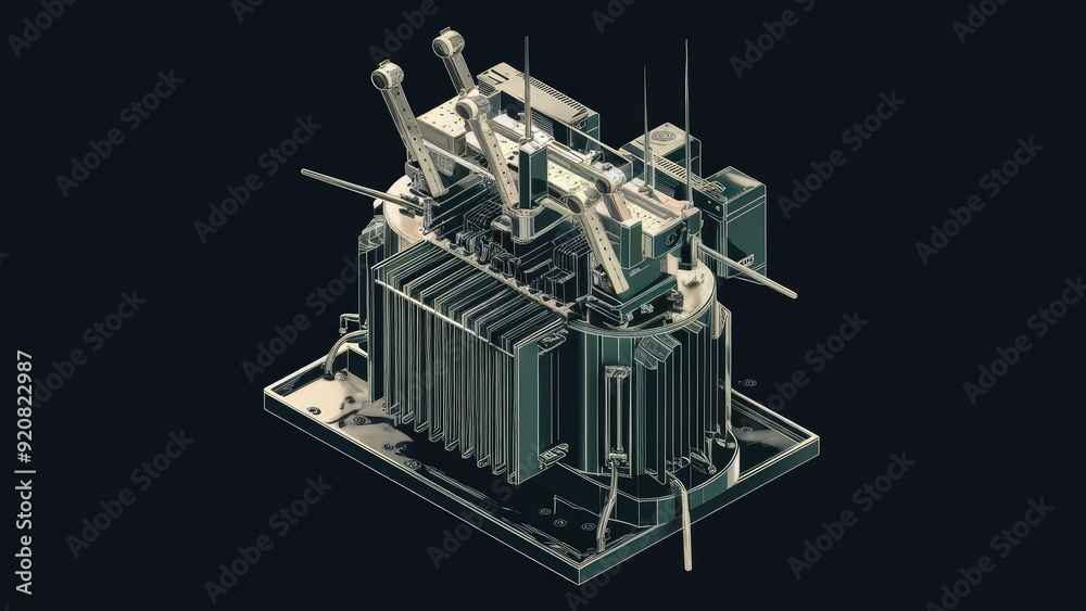 Isometric illustration of a large industrial transformer highlighting ...