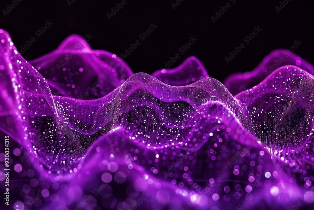 Abstract looping purple energy waves from particles of futuristic high ...