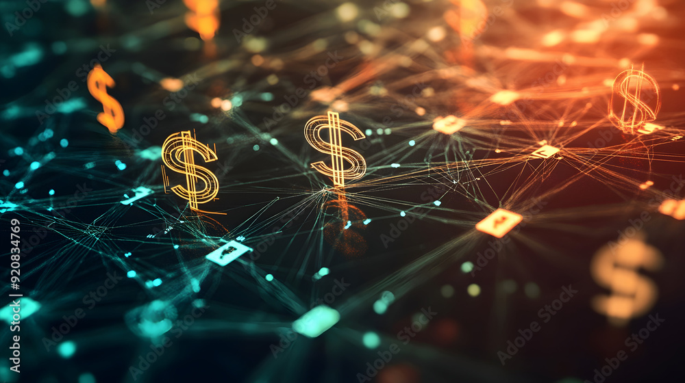 Money Transfer Across a Digital Network - An illustration of money ...