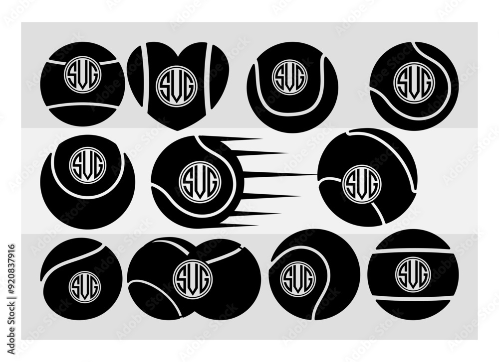 Tennis Ball Circle Monogram SVG Silhouette Bundle, Tennis Ball ...