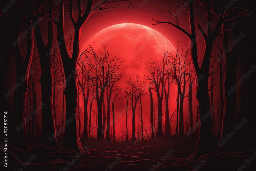 Apocalyptic digital artwork featuring a blood-red moon over a ...